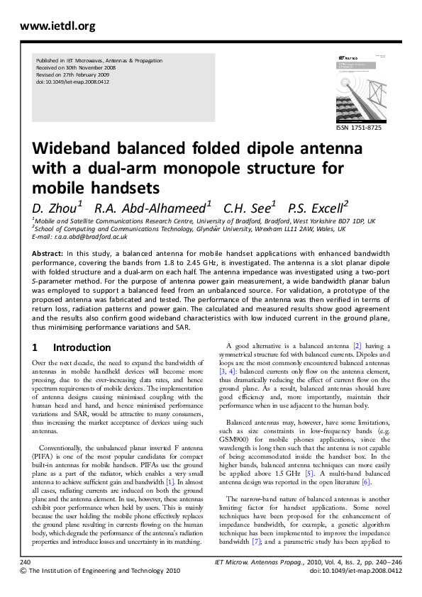 (PDF) Wideband balanced folded dipole antenna with a dual-arm monopole ...