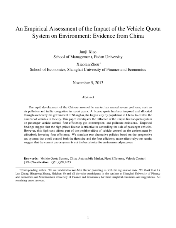 (PDF) An Empirical Assessment of the Impact of the Vehicle Quota System ...