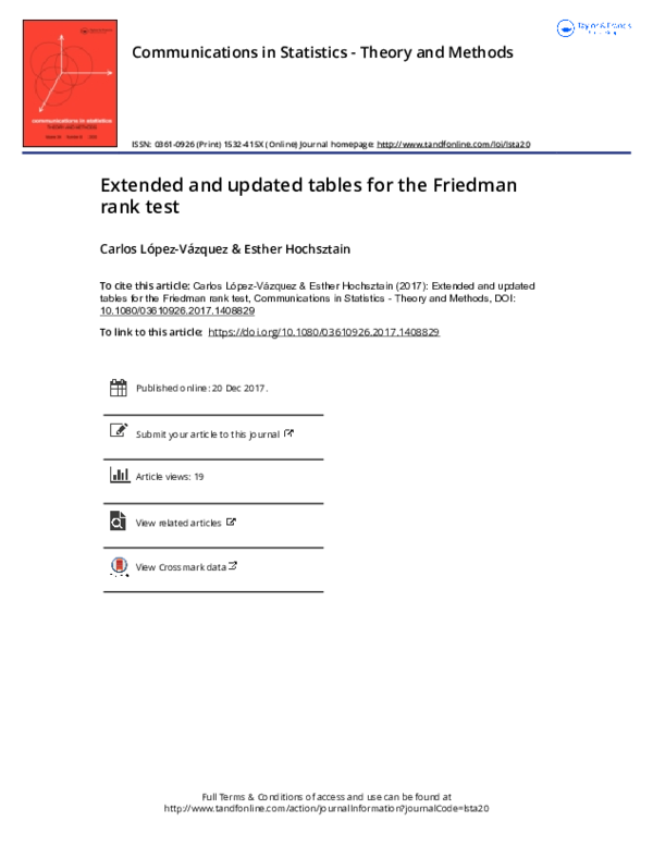 (PDF) Extended and updated tables for the Friedman rank test