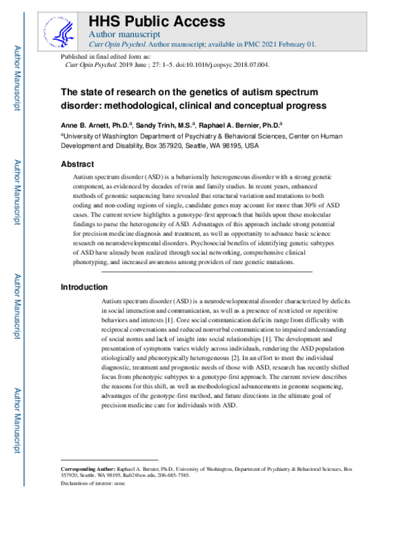 (PDF) The state of research on the genetics of autism spectrum disorder ...