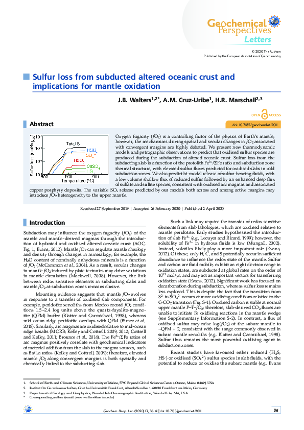 (PDF) Sulfur loss from subducted altered oceanic crust and implications ...