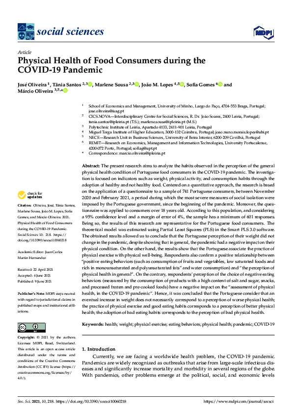 (PDF) Physical Health of Food Consumers during the COVID-19 Pandemic
