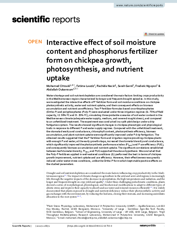 (PDF) Interactive effect of soil moisture content and phosphorus fertilizer form on chickpea ...