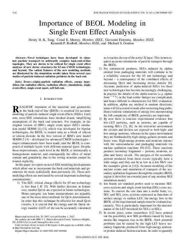 (PDF) Importance of BEOL Modeling in Single Event Effect Analysis