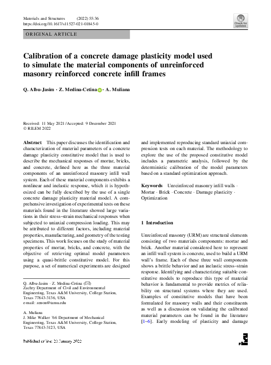 (PDF) Calibration of a concrete damage plasticity model used to simulate the material components ...