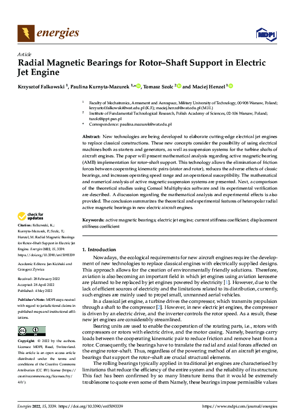 (PDF) Radial Magnetic Bearings for Rotor–Shaft Support in Electric Jet ...