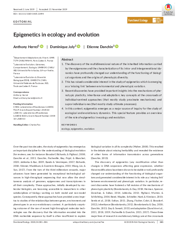 (PDF) Epigenetics in ecology and evolution