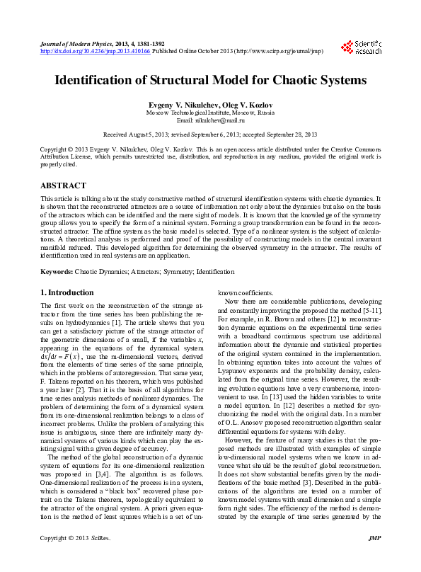 (PDF) Identification of Structural Model for Chaotic Systems