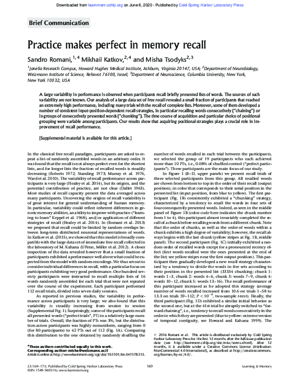 (PDF) Practice makes perfect in memory recall