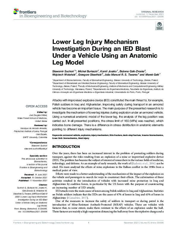 (PDF) Lower Leg Injury Mechanism Investigation During an IED Blast ...