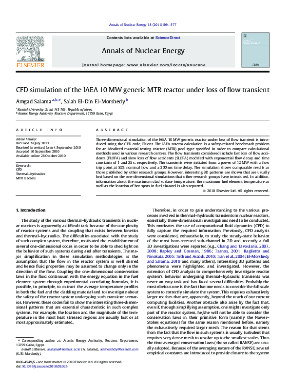 (PDF) CFD simulation of the IAEA 10MW generic MTR reactor under loss of ...