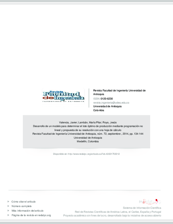 (PDF) Desarrollo de un modelo para determinar el lote óptimo de producción mediante programación ...