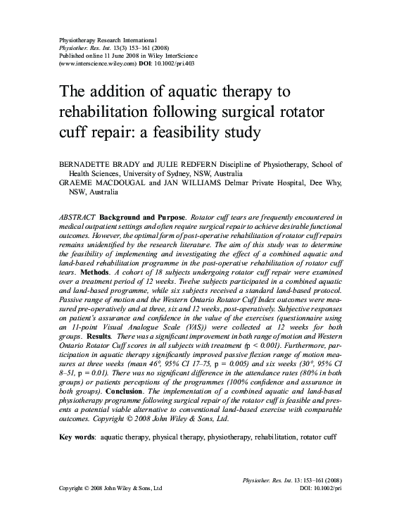 (PDF) The addition of aquatic therapy to rehabilitation following ...