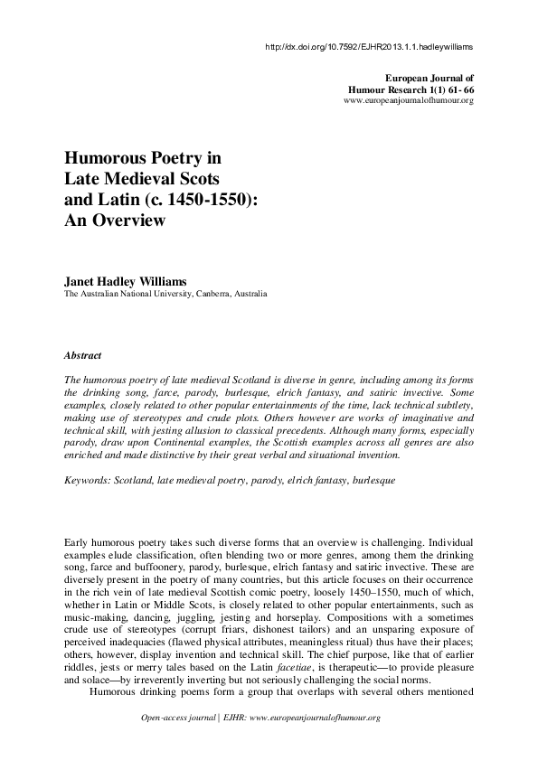 (PDF) Humorous poetry in late medieval Scots and Latin (c. 1450–1550 ...