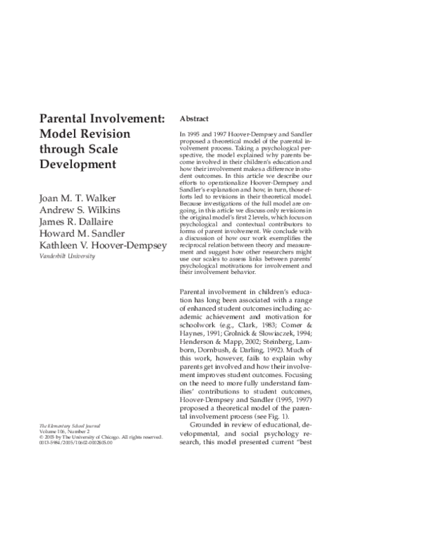 (PDF) Parental Involvement: Model Revision through Scale Development