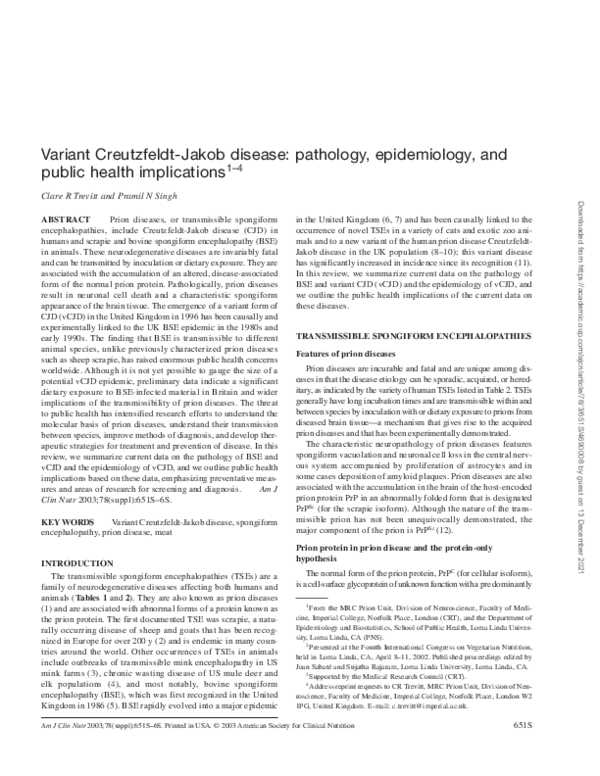 (PDF) Variant Creutzfeldt-Jakob disease: pathology, epidemiology, and ...