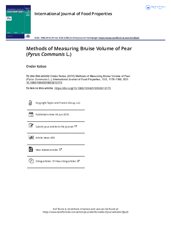 (PDF) Methods of Measuring Bruise Volume of Pear (Pyrus CommunisL.)
