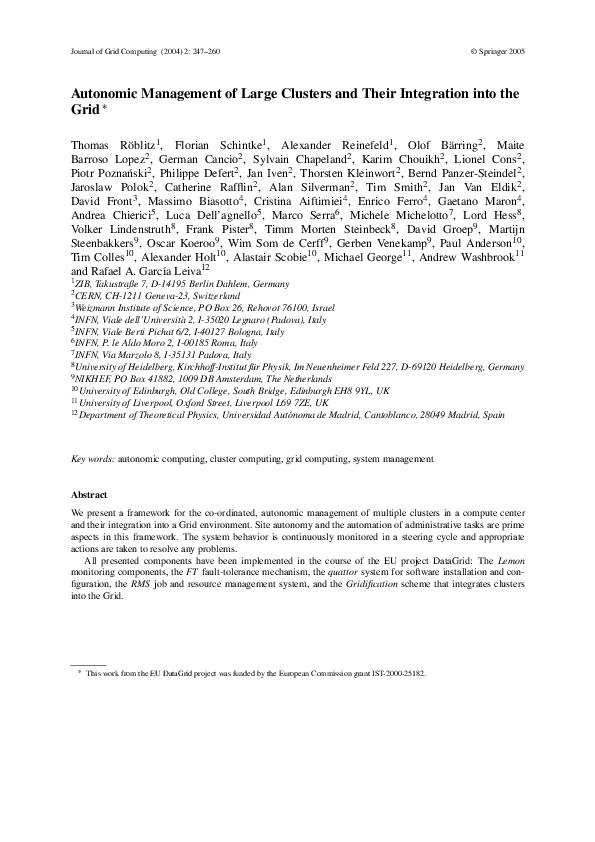 (PDF) Autonomic Management of Large Clusters and Their Integration into the Grid