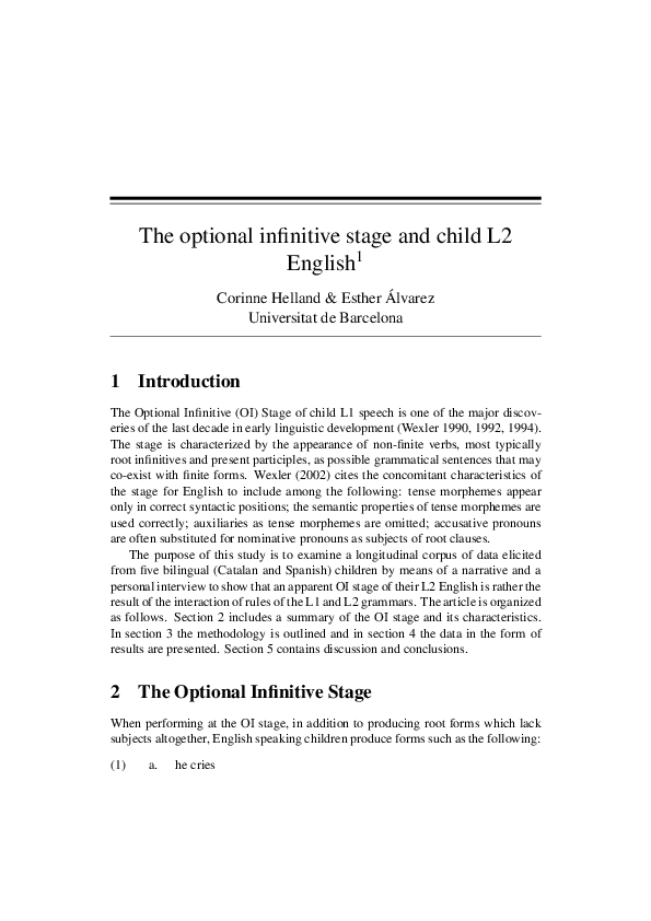 (PDF) The optional infinitive stage and child L2 English | Esther Alvarez - Academia.edu