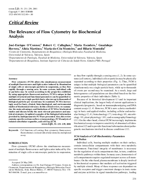 (PDF) The Relevance of Flow Cytometry for Biochemical Analysis