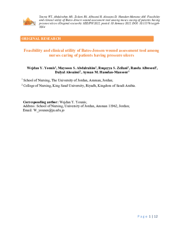 PDF Feasibility And Clinical Utility Of Bates Jensen Wound Assessment pdf-feasibility-and-clinical-utility-of-bates-jensen-wound-assessment