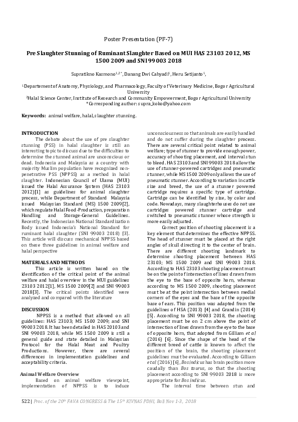 (PDF) PF-7 Pre Slaughter Stunning of Ruminant Slaughter Based on MUI ...