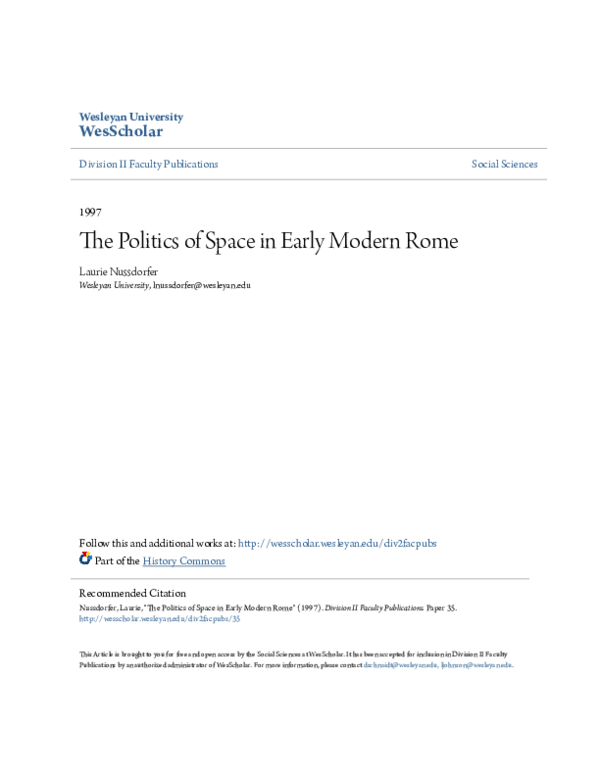 (PDF) The Politics of Space in Early Modern Rome