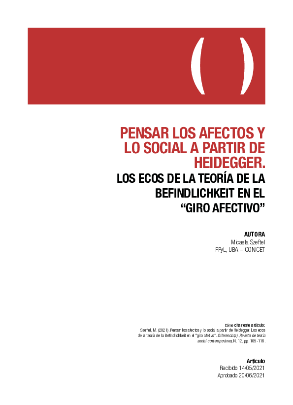 (PDF) Pensar Los Afectos y Lo Social a Partir De Heidegger. Los Ecos De ...
