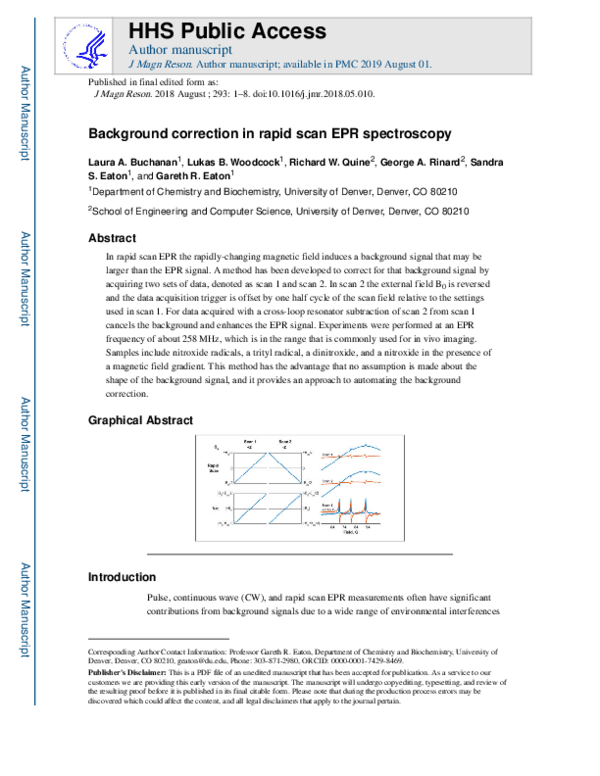 (PDF) Background correction in rapid scan EPR spectroscopy