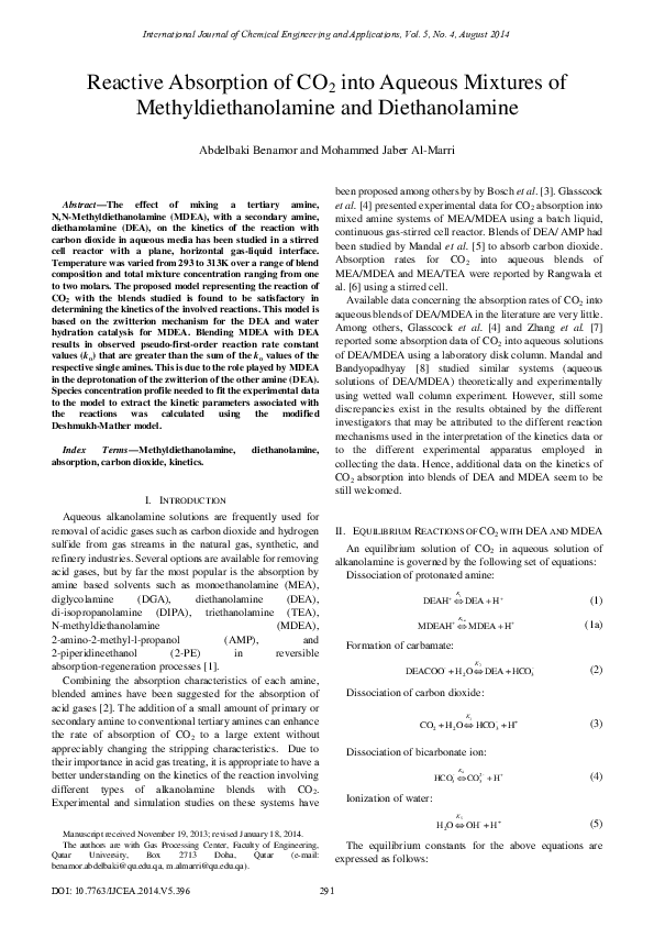 (PDF) CO2 Absorption with MDEA and DEA Mixtures