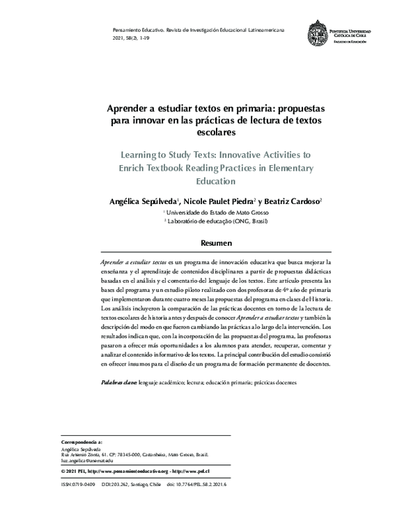 (PDF) Aprender a estudiar textos en primaria: propuestas para innovar en las prácticas de ...