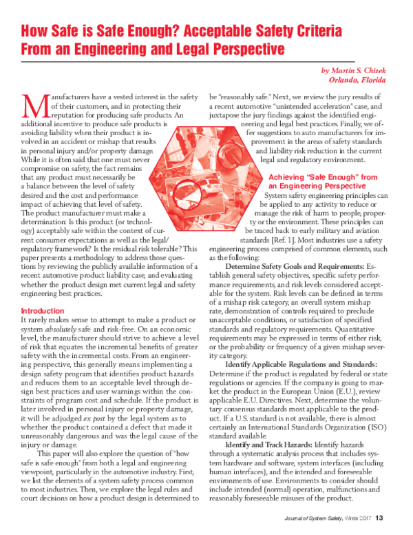 (PDF) How Safe is Safe Enough? Acceptable Safety Criteria From an ...