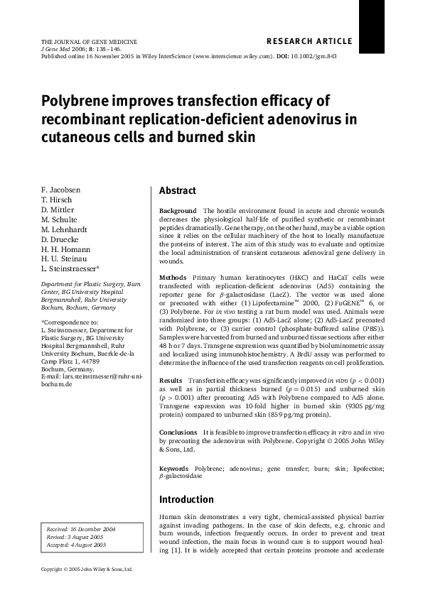 (PDF) Polybrene improves transfection efficacy of recombinant ...