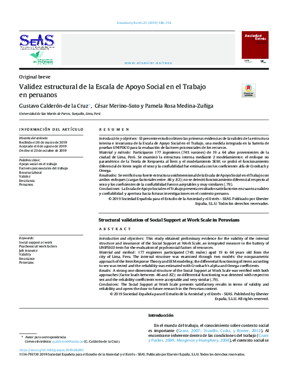 (PDF) Validez estructural de la Escala de Apoyo Social en el Trabajo en ...