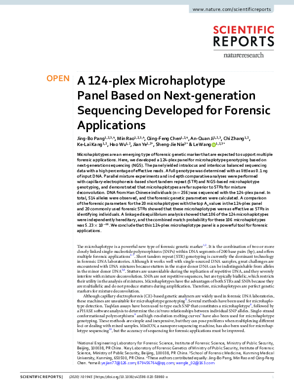 (PDF) A 124-plex Microhaplotype Panel Based on Next-generation ...