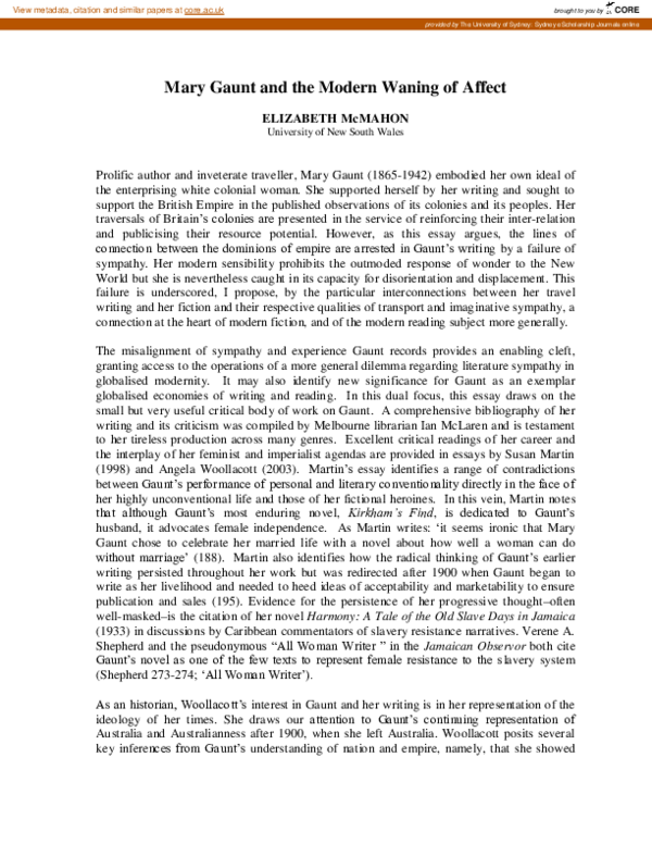 (PDF) Mary Gaunt and the Modern Waning of Affect