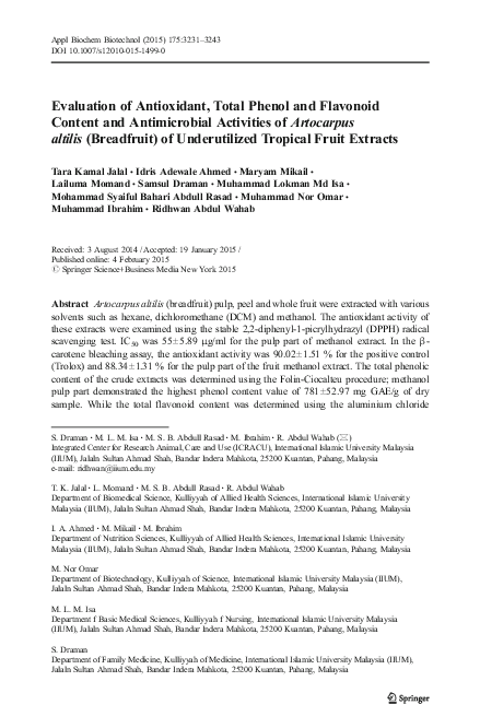 (PDF) Evaluation of Antioxidant, Total Phenol and Flavonoid Content and Antimicrobial Activities ...