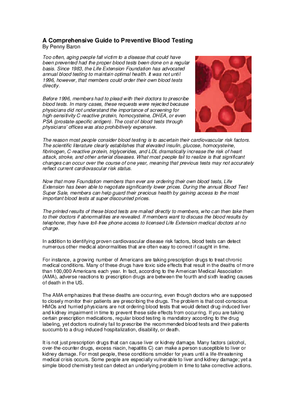 (PDF) A Comprehensive Guide to Preventive Blood Testing