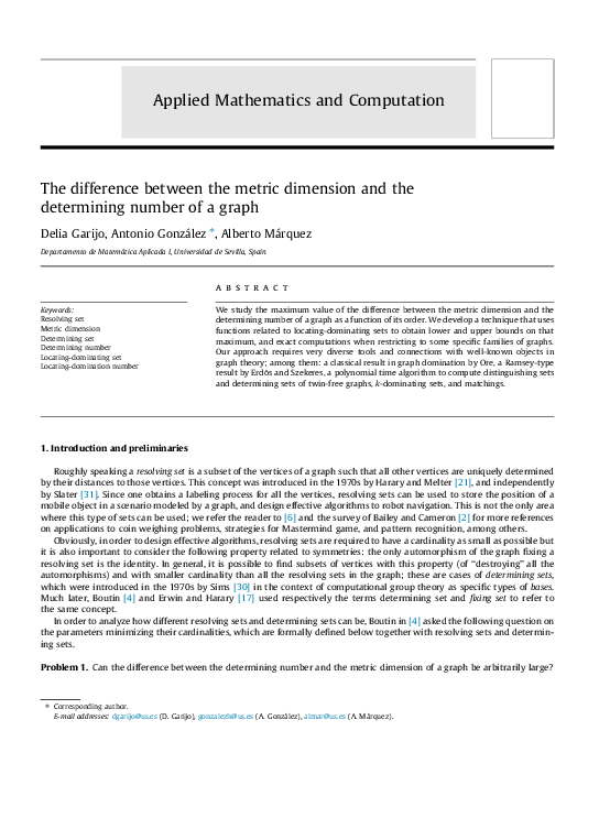(PDF) The difference between the metric dimension and the determining ...