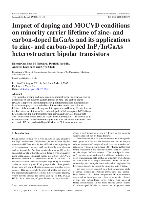 (PDF) Impact of doping and MOCVD conditions on minority carrier lifetime of zinc- and carbon ...