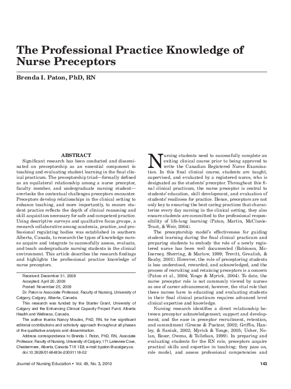 (PDF) The professional practice knowledge of nurse preceptors