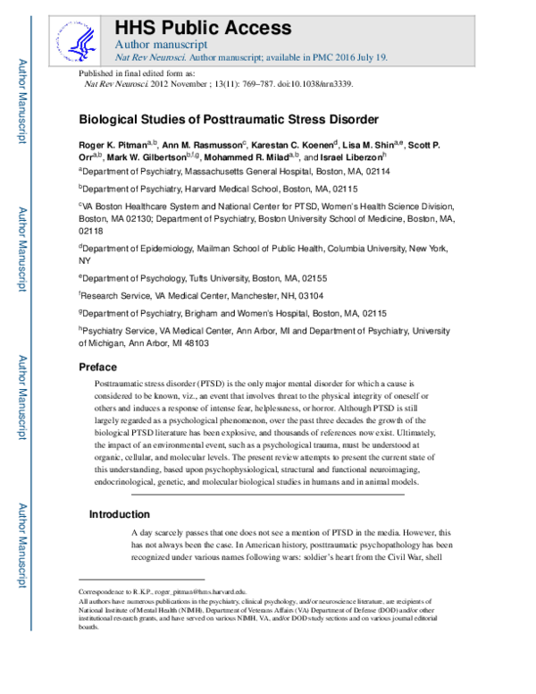 (PDF) Biological studies of post-traumatic stress disorder