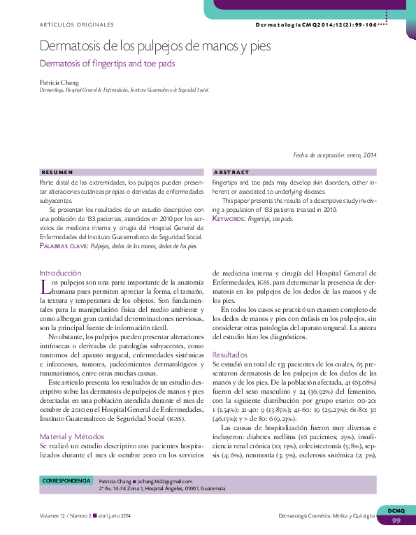 (PDF) Dermatosis de los pulpejos de manos y pies
