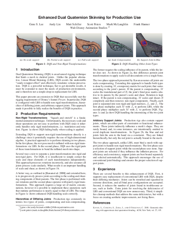 (PDF) Enhanced dual quaternion skinning for production use