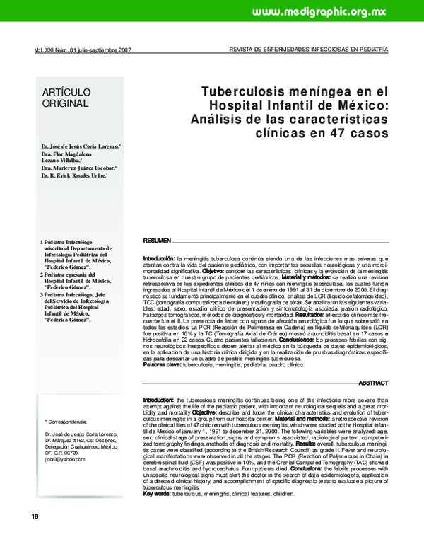 (PDF) Tuberculosis meníngea en el Hospital Infantil de México: Análisis ...