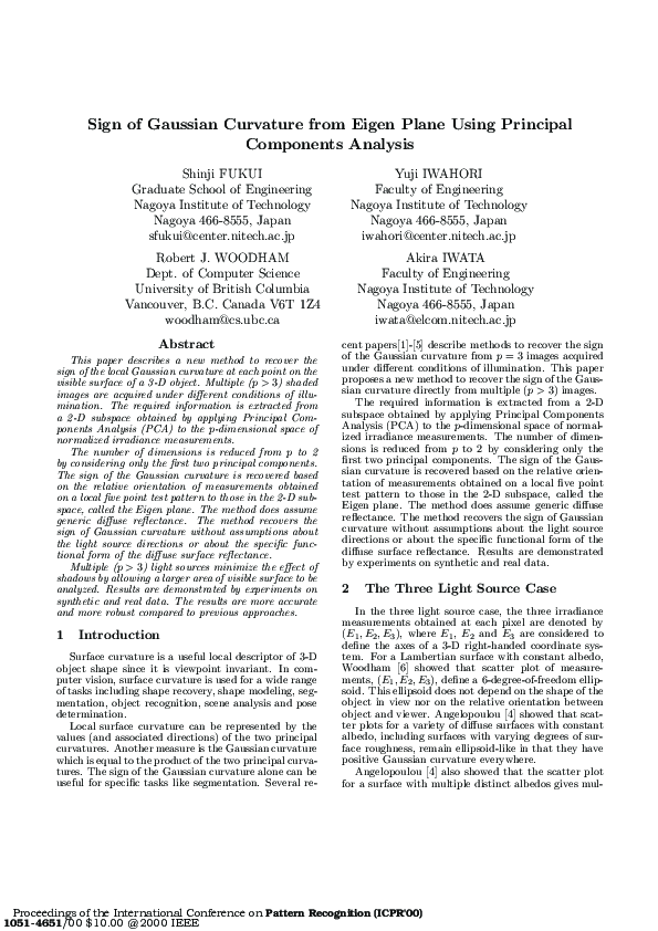 (PDF) Sign of Gaussian curvature from eigen plane using principal components analysis