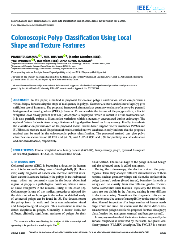 (PDF) Colonoscopic Polyp Classification Using Local Shape and Texture Features