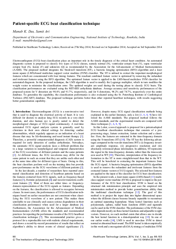 (PDF) Patient-specific ECG beat classification technique