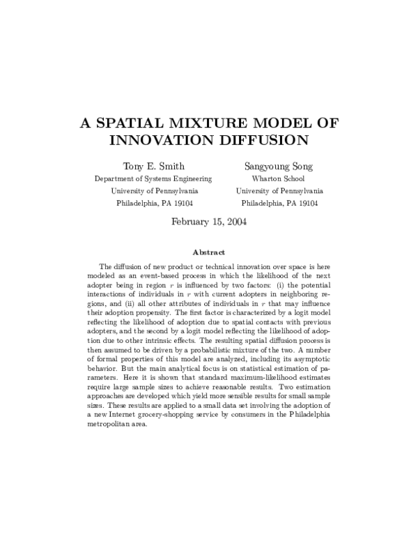 (PDF) A Spatial Mixture Model of Innovation Diffusion