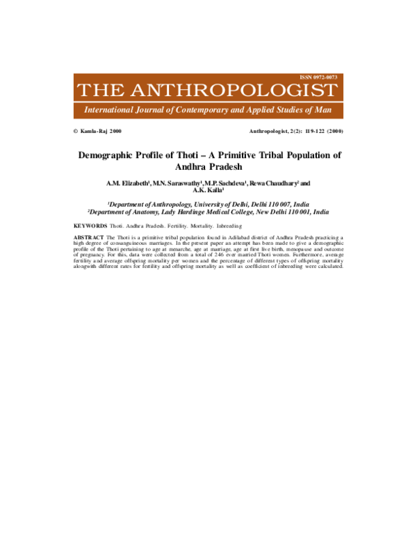 (PDF) Demographic Profile of Thoti - A Primitive Tribal Population of ...